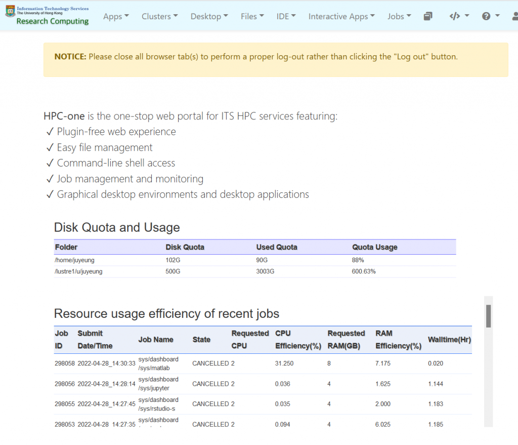 HPC-one Web Portal – Research Computing, HKU ITS