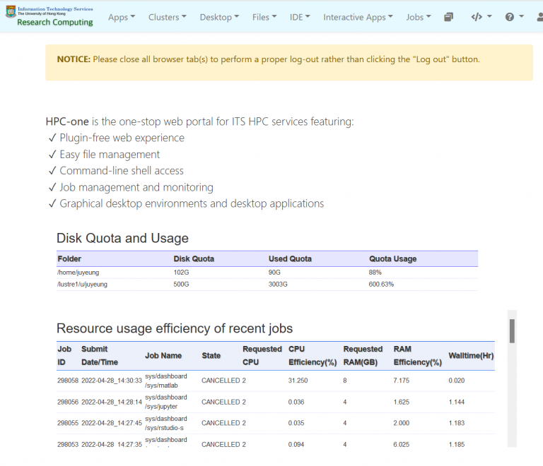 HPC-one Web Portal – Research Computing, HKU ITS